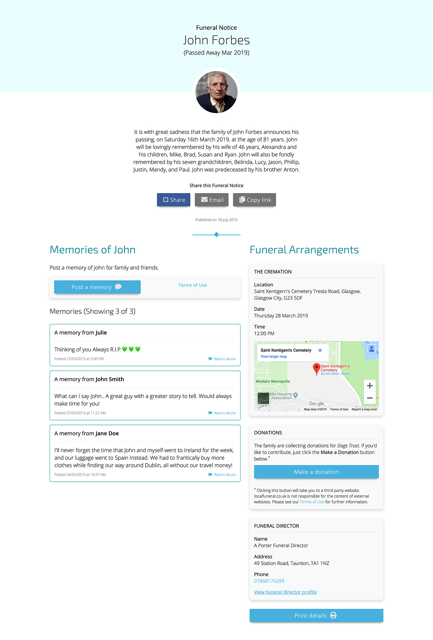 Funeral Notices, Death Notices and Obituaries from localfuneral.co.uk